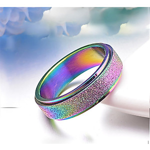 PAURO Women's Stainless Steel 6MM Rainbow Flag Lucky Spinner Worry Ring Band Size 4