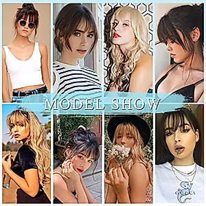 NAYOO Clip in Bangs - 100% Human Hair Wispy Bangs Clip in Hair Extensions, Brown Black Air Bangs Fringe with Temples Hairpieces for Women Curved Bangs for Daily Wear