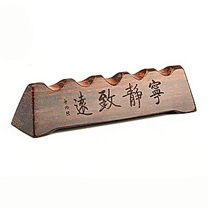 QJang Wooden Writing Brush Pen Rest Chinese Calligraphy Watercolor Paint Brush Stand Rack Holder Quiet and Far Ningjing Zhiyuan Brown for Home School Painting Art Supplies Decoration