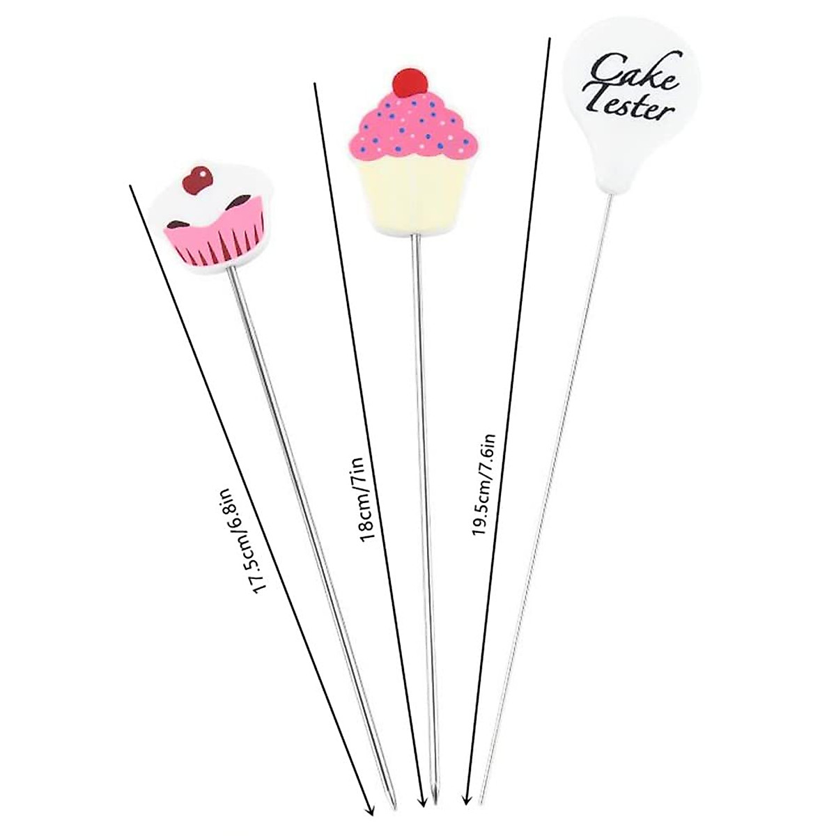 Aoshang 3Pcs Stainless Steel Cake Tester Reusable Metal Cake Probe Cake Testing Needle Home Bakery Muffin Bread Cake Tester Probe Skewer Pin Needle Kitchen Baking Assistant Tool,7.5 Inches