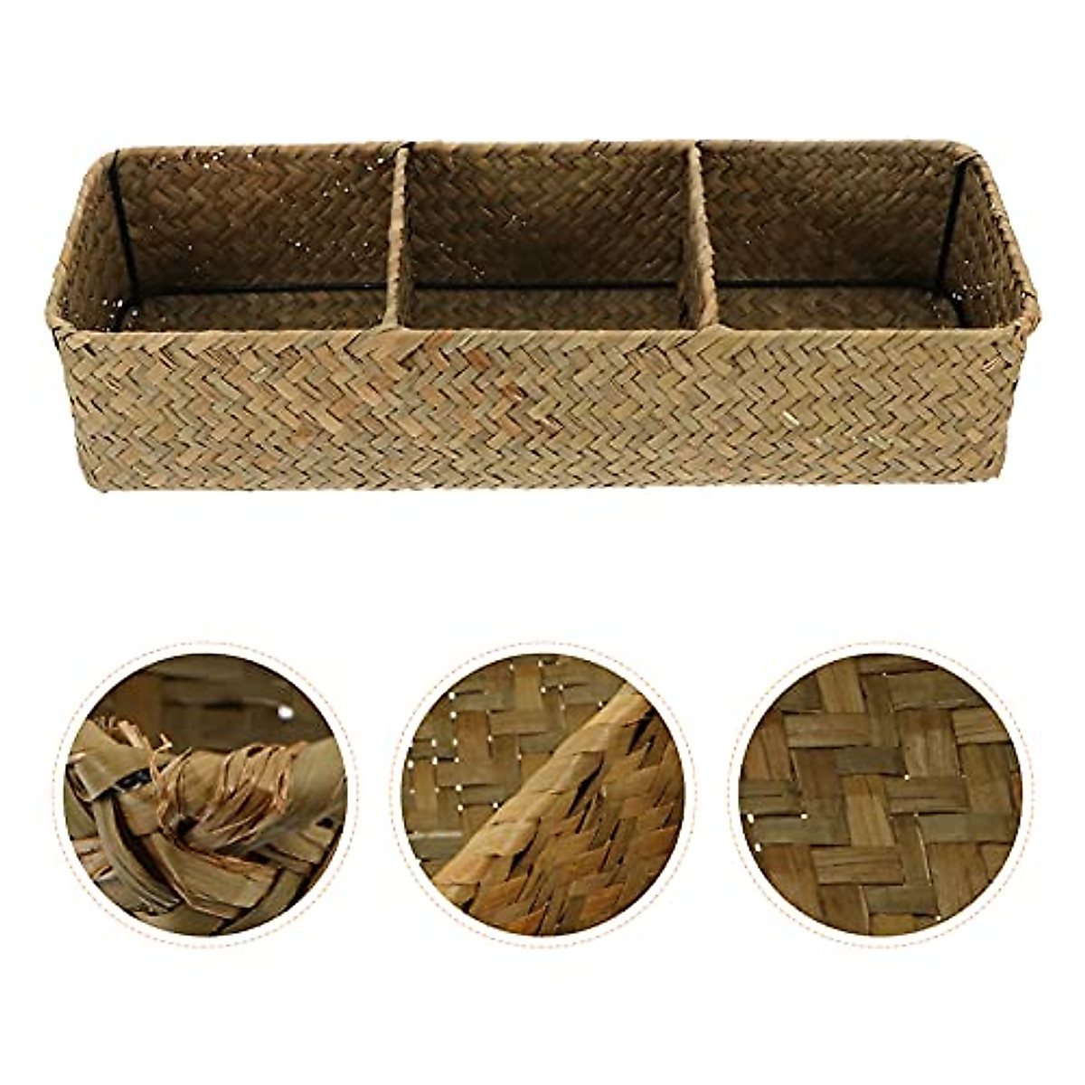 YARNOW Woven Shelf Baskets Storage Baskets Seagrass Wicker Baskets Makeup Holder Organizer Divided Storage Bins Box Container Sundries Organizer Cosmetic Storage Box for Bedrooms Home