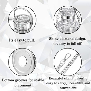 Diamond Water Bottle Bling Rhinestone Stainless Steel Thermal Bottle Refillable Water Bottle Insulated Water Bottle Glitter Water Bottle with Chain for Women Girls Gifts (Light Silver, 1000 ml)