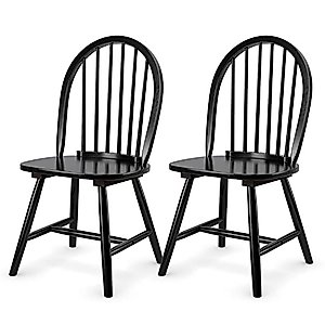 KOTEK Wood Dining Chairs Set of 2, Windsor Chairs with Spindle Back, Solid Wood Legs, Wide Seat, Farmhouse Armless Side Chairs for Living Room, Dining Room, Kitchen (Black)