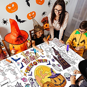 Avezano 2 pcs Halloween Coloring Tablecloth Large Happy Halloween Coloring Tablecloth for Kids Jumbo Happy Halloween Paper Coloring Banner Halloween Party Decorations 72x30 inch