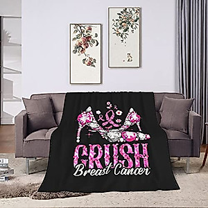 Crush Breast Cancer Awareness Flannel Blanket Ultra Soft Micro Fleece Throw Blankets Warm Air Conditioning Lightweight Bedding for Sofa Couch Chair All Season