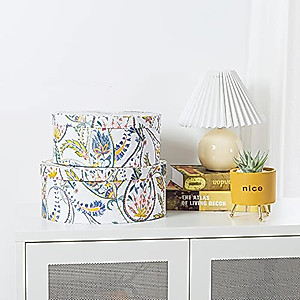 Soul & Lane Decorative Cardboard Storage Boxes with Lids, Paisley Charm - Set of 2: Floral Keepsake Boxes for Women, Oval Nesting Gift Boxes, Paperboard Pretty Storage Boxes for Shelves