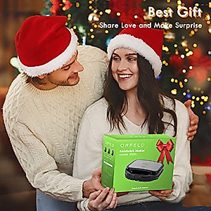 ORFELD Sandwich Maker, Waffle Maker, Panini Press Grill 3 in 1, with Non-Stick Removable Plates, Fast and Even Heating, Portable Handle, LED Indicator Lights, for Breakfast and Christmas Gift, Silver