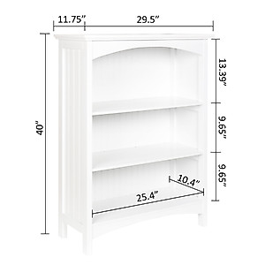 eHemco 3 Tier Bookcase with 2 Arched Supports, 40 Inches, Black
