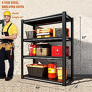Raybee Garage Shelving Heavy Duty, 40" Wide Garage Storage Shevles Heavy Duty Shelving, Adjustable 4 Tier Metal Shelving, Garage Shelves Heavy Duty Shelves, Industrial Storage Rack, 40" W x19 D x57 H