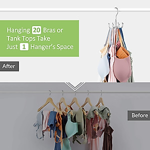 OMHOMETY Bra Hanger for Closet, Tank Top Organizer, Max 24 Capacity Rotatable Metal Space Saving Hanger Sport Bra Storage, Silver 1 Pack