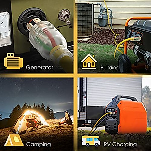 TOOLIOM Generator Extension Power Cord 25 Feet NEMA L14-30P to Four 5-20R/5-15R 30A 125/250 Volt 7500 Watts 4 Prong 10 Gauge Fan-Style Generator Cable with Protector Breaker