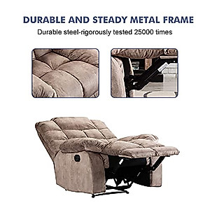 ANJHOME Single Recliner Chairs for Living Room Overstuffed Breathable Fabric Reclining Chair Manual Sofas (Apricot)