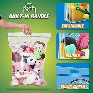 HIBAG 25 Gallon Jumbo Storage Bags, 35” x 24” Resealable Clear Bags with Handle, Extra Large XL Heavy Duty for Clothes Pillow Travel Moving, Pack of 10