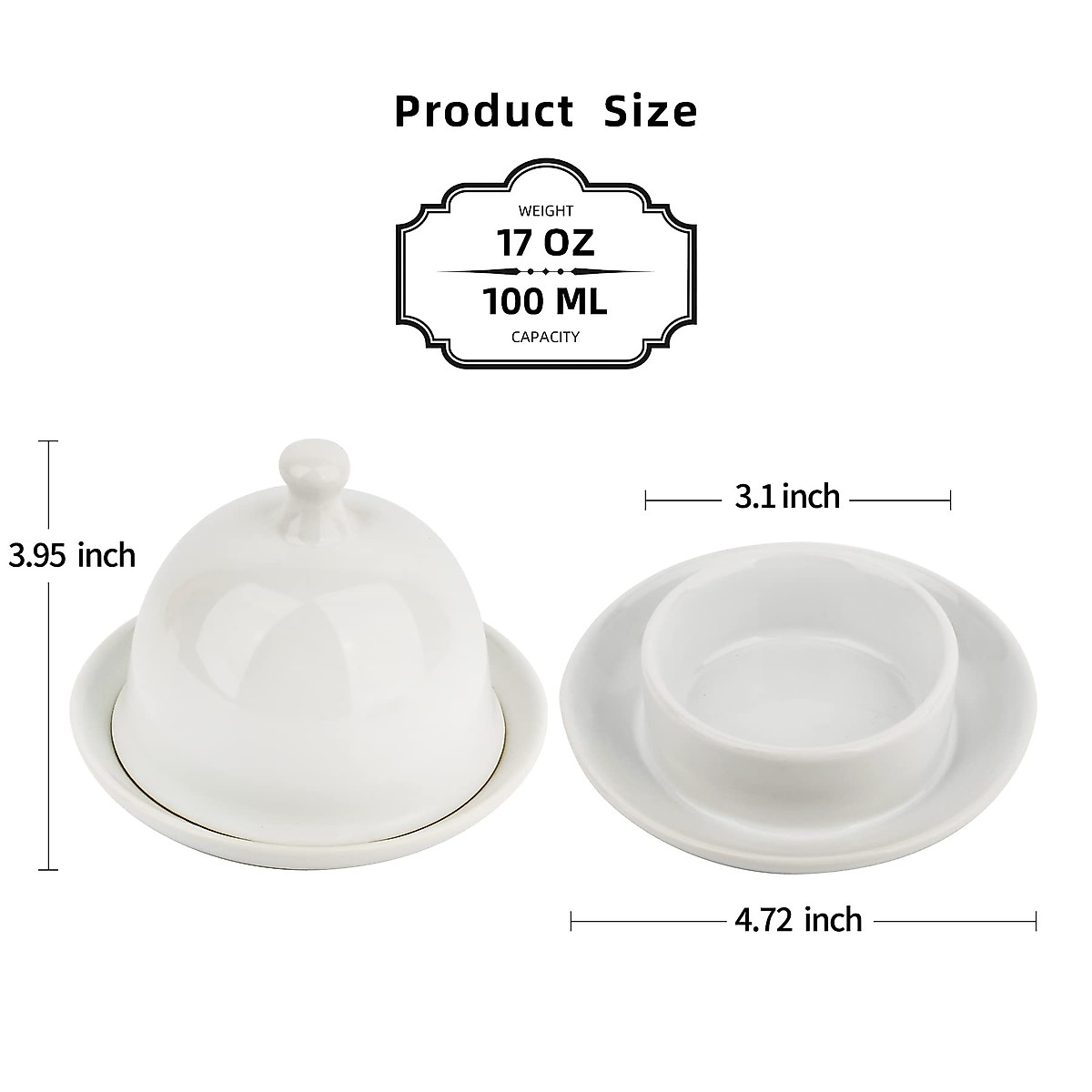 Butter dish, Ceramic Small Butter Dish with Lid, 2024 NEW Original Design Mini Butter Crock Keeper with Handle, 17 OZ Mini Butter Container Cover and Water Sealing 2 Ways Sealing