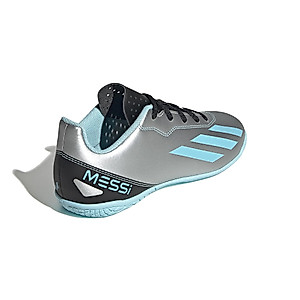 adidas X Crazyfast Messi.4 Indoor Sneaker, Silver Metallic/Bliss Blue/Core Black, 11 US Unisex Little Kid