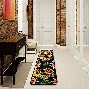 Sunflower Floral Kitchen Rugs Non-Slip Soft Doormats Bath Carpet Floor Runner Area Rugs for Home Dining Living Room Bedroom 72" X 24"