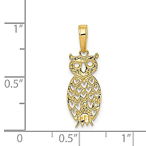 Diamond2Deal 14k Yellow Gold Owl Pendant Fine Jewelry for Women (L- 23 mm W- 9 mm)