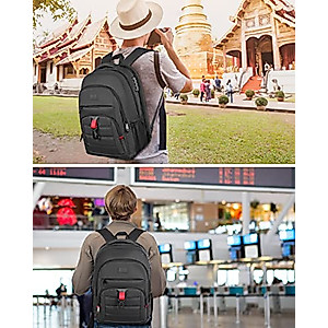 Anti Theft Travel Backpack for Men, 17 Inch Laptop Backpack with USB Charging Port & Lock, Large TSA Water Resistant Lockable Lightweight Casual Daypack College Business Work Computer Bag, Black