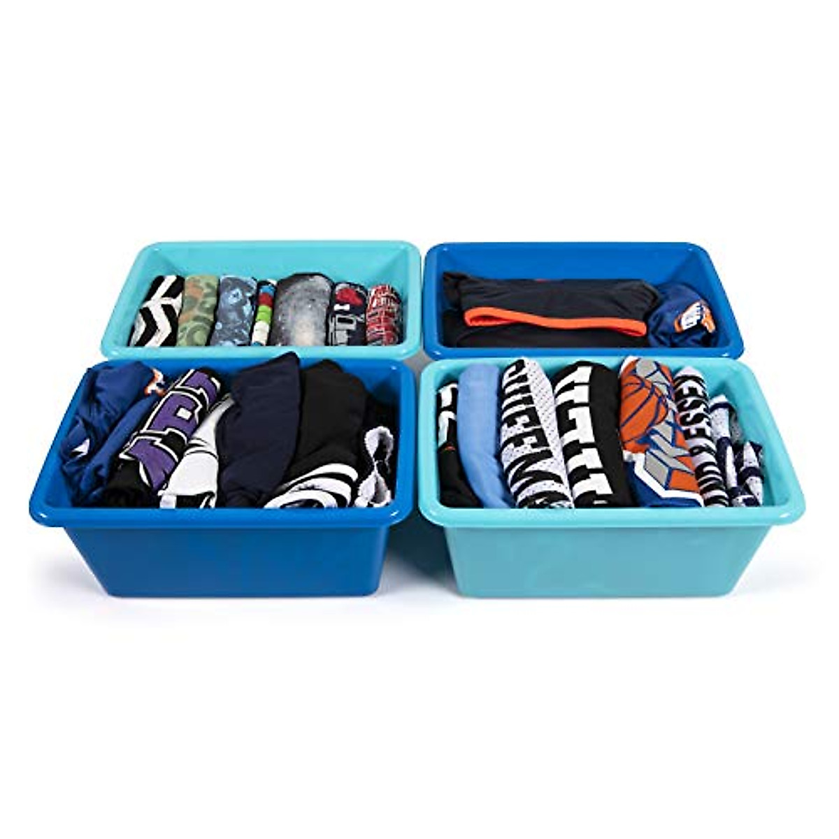 Humble Crew Small Plastic Storage Bins, Set of 4, Navy/Teal
