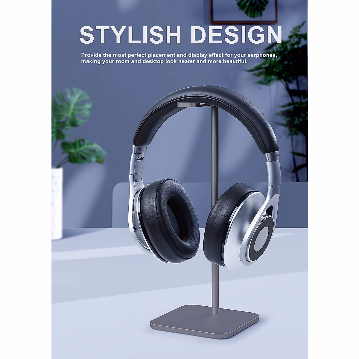 MHQJRH Aluminum Headphones Stand Holder, Suitable for Headphone Display Stands of All Gaming headsets and Wireless Headset Sizes (Space Gray)