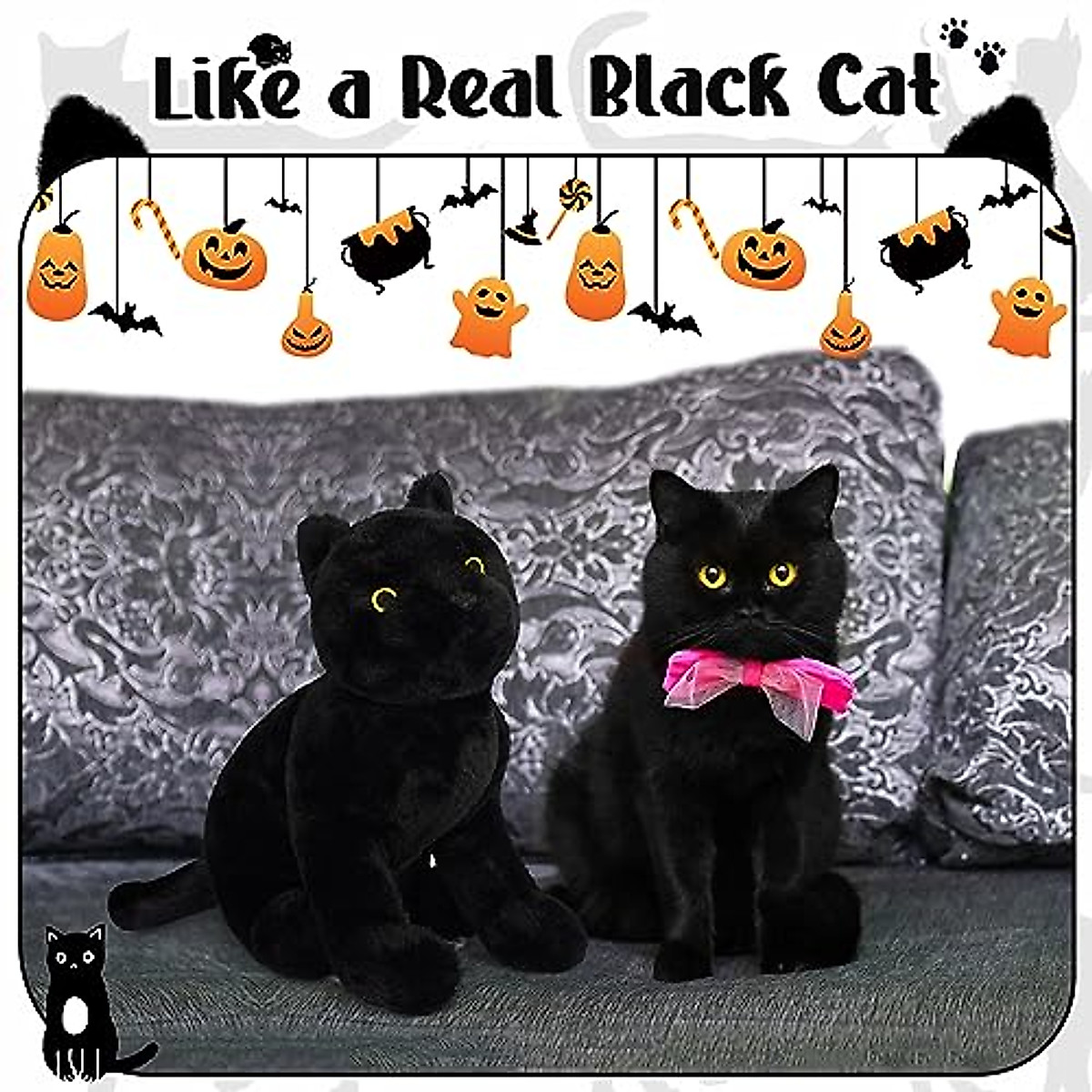 Hagusahuo Black Cat Plush Cat Stuffed Animal Toy, Soft Black Cat Stuffed Animal Pillow, Cute Cat Plushie Stuffed Doll Toy for Kids Boys Girls