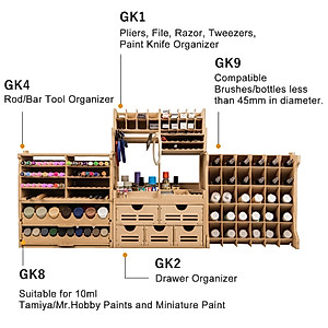 Bucasso Plastic Model Paint Rack Tool Storage Paint Storage Model Tool Storage Model Tool Storage Rack MDF Material Paint Rack Plastic Model Tool Storage Large Capacity Workbench GK RS