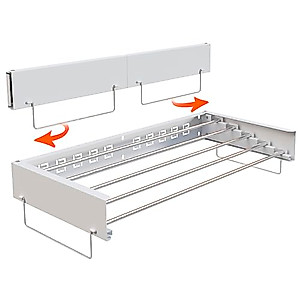 SKIKEN Wall Mounted Hidden Drying Rack for Laundry Room, Wall Compact Clothes Drying Rack, Space Saving Master, Collapsible and Pull-Out, 5 Stainless Steel Rods, 2 Towel Handles (Medium-32, White)