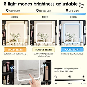 Vabches Vanity Desk with Sliding Mirror and Lights, 41.8'' Black Makeup Vanity Table with Jewelry Storage & Charging Station, Stool, Large Drawer, Visual Cabinet, 3 Lighting Modes, Adjustable Shelves