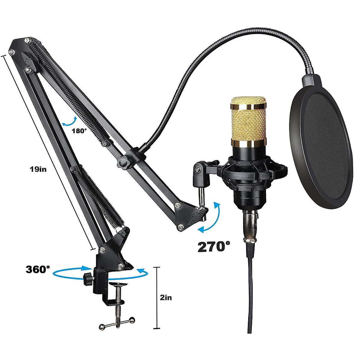 Studio Condenser USB Microphone Computer PC Microphone Kit with Adjustable Scissor Arm Stand Shock Mount, for PC Computer Recording Podcasting YouTube Karaoke Gaming Streaming Teaching Guarda GD100