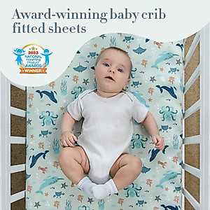 100% Cotton Crib Sheets for Baby Boys and Girls, Ocean Crib Sheets - Ocean Stars, Teal-White, 2 Pack Nautical Crib Sheets, Ocean Nursery Decor