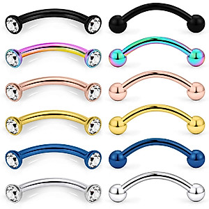 Ocptiy 16G Eyebrow Rook Daith Piercing Jewelry Earring Stainless Surgical Steel Vertical Labret Lip Short Curved Barbell Bar Snake Frog Eye Tongue Small Belly Navel Ring Piercin Jewelry Women Men 6mm