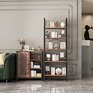 YQ JENMW 5-Tier Bookshelf, Industrial Bookcase and Storage Rack, Wood Look Accent Furniture with Metal Frame Ladder Shelf 13 x 24.8 x 68.9 Inches, for Living Room, Home Office, Kitchen, Bedroom