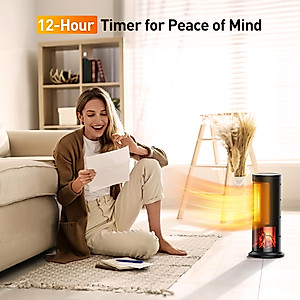 TRUSTECH 17" Tower Space Heater, 70° Oscillating Portable Heater with Thermostat & Remote, 1500W Electric Heater for Indoor Use, 12H Timer, 2 Modes, Safe & Quiet PTC Ceramic Heater for Bedroom, Office