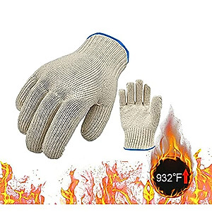 Heat Resistant Oven Mitts, Yarn High Temperature Resistant Kitchen Gloves with Fingers, Durable Gloves for Oven BBQ Garden Work (2 Pair, Orange+White)