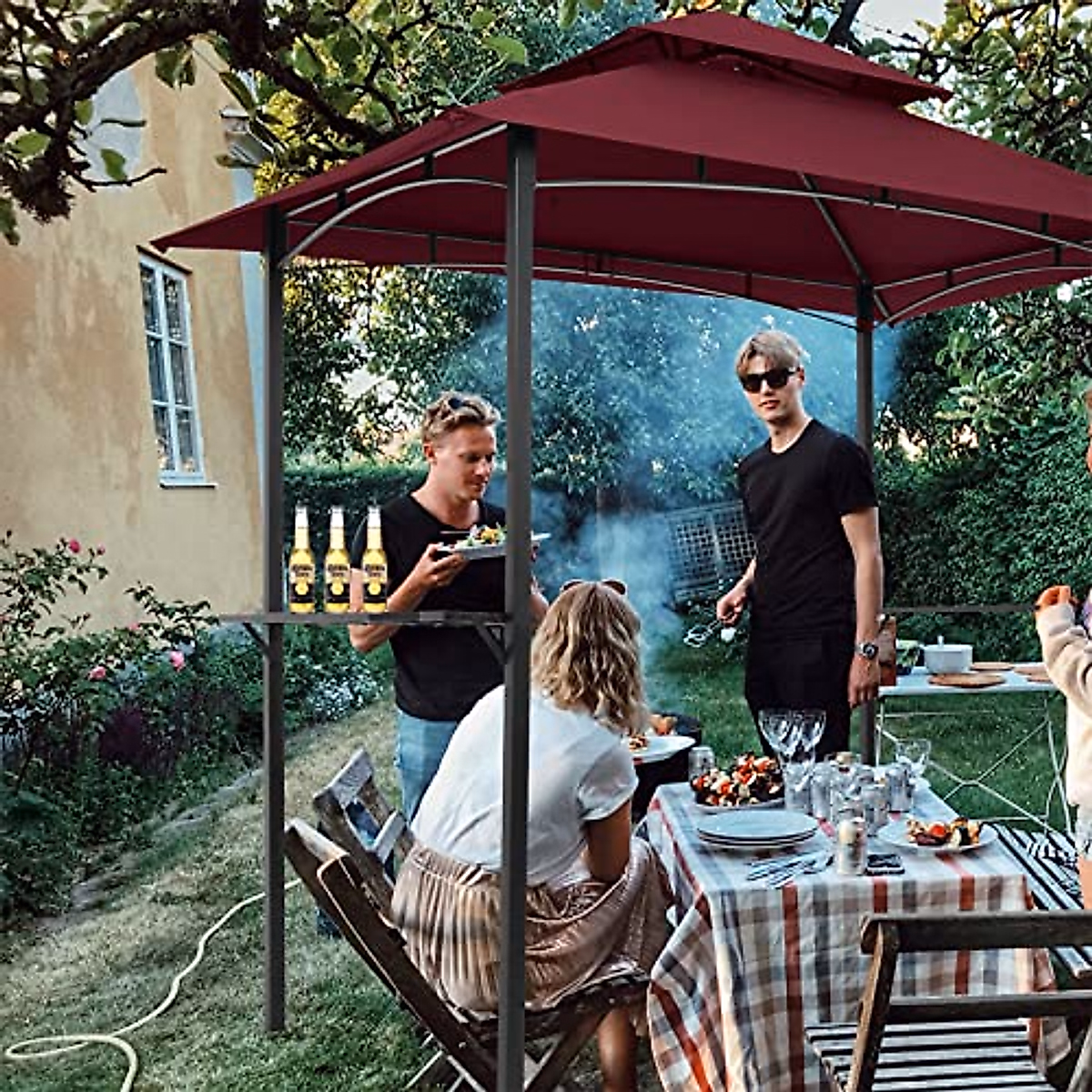 8x5 Ft Gazebo Outdoor Barbecue Canopy Shelter Tent Lightweight Canopies Pergola with Hook and Bar Counters, for Party Grill Picnic Wedding Home & Commercial