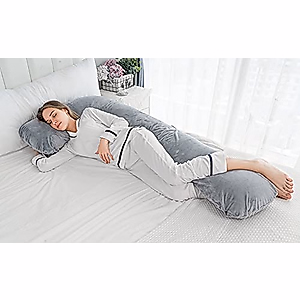 AngQi Full Body Pregnancy Pillow, Maternity Pillow for Pregnant Women and Side Sleepers, L Shaped Body Pillow with Removable Velvet Cover