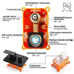 POP SANITARYWARE Matte Black Shower Faucet Set with Tub Spout Bathroom Rainfall 8 Inch Shower Head System with Handheld Single Handle Shower Trim Kit with Valve
