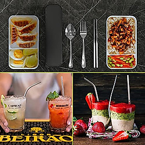 DAONG Portable Cutlery Set, Camping Cutlery Set, Travel Cutlery Set, Stainless Steel Table Cutlery Set, with Organiser for Home, Kitchen, School, Workplace, Lunch Box (Silver 9 pieces)