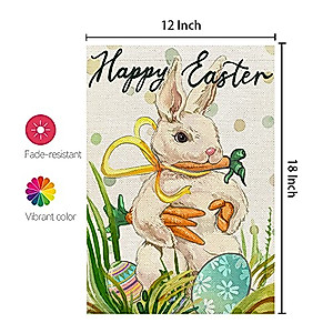 CROWNED BEAUTY Happy Easter Bunny Garden Flag Carrots 12x18 Inch Double Sided for Outside Burlap Small Yard Holiday Decoration CF713-12