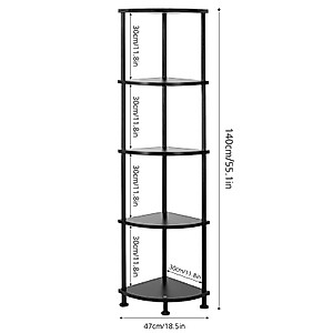 5 Tier Corner Shelf Elevtab, Multipurpose Corner Shelf Stand Storage Bookshelf Tall Bookcase,Plant Stand Corner Shelf Unit for Living Room,Bedroom,Bathroom and Garden,Black shelves for Home and Office