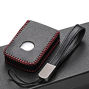 Vitodeco Genuine Leather Smart Key Fob Case Compatible with Volvo XC40, XC60, XC90, S90, S60, V60, V90 2019-2023 (4-Button, Black/Red)