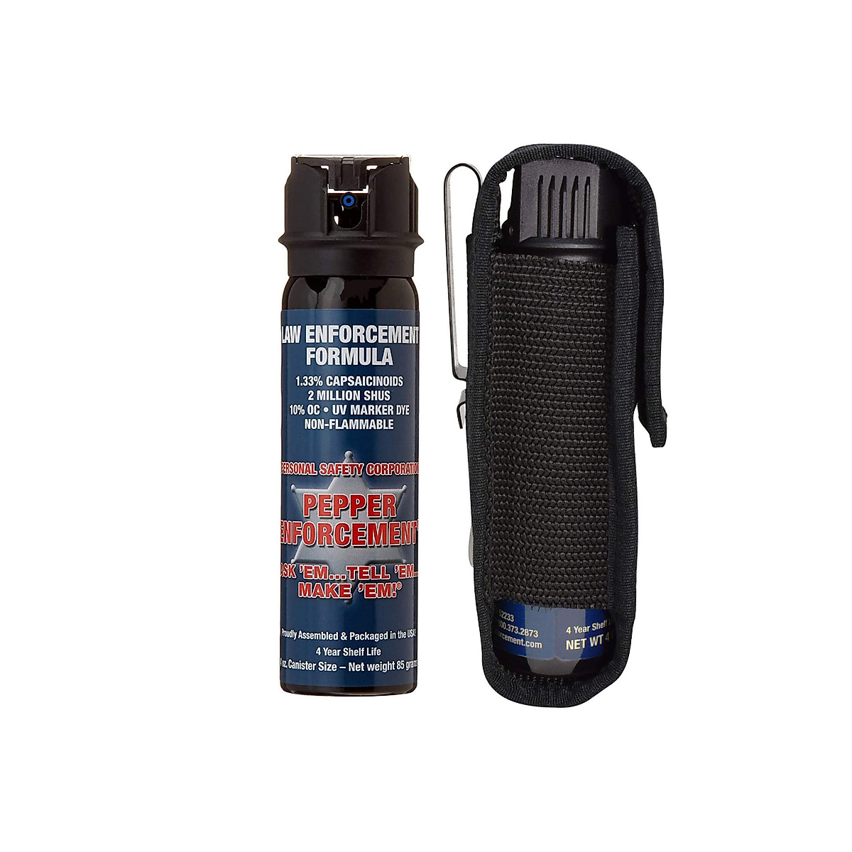 Pepper Enforcement 4 oz. Fogger Pepper Spray with Metal Belt Clip Holster for Self Defense - Maximum Strength 10% OC Fog Formula, Flip Top Safety Tactical Design, Personal Protection Devices