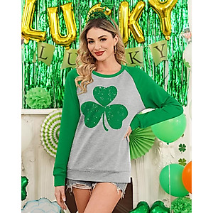 St Patricks Day Womens Loose Fit Novelty Sweatshirt Casual Crewneck Graphic Funny Raglan Shirt Clover L