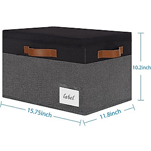 PFFVRP Extra Large Storage Bins with Lids, Foldable Fabric Storage Baskets with Lids, Sturdy Storage Boxes with Labels and 3 PU Handles for Closet Home Bedroom Office (32L, Grey&Black)