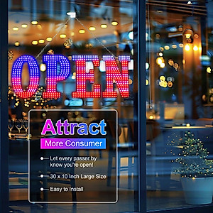 Flashing USA Flag Open Sign, 40"x14" Large Led Open Sign with 14 Scene Modes, Open Sign for Business with Hanging Installation, Ultra Bright Open Sign for Boutique, Stores, Bar, and More