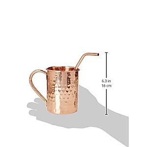 Gift Set Pure Copper Hammered Mugs with Copper Straws & Wooden Coasters Set of 4 - PREMIUM QUALITY -16 Oz Copper Mug - 100% Handcrafted - A Gift Pack for your loved Ones.