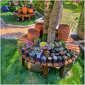 SQXLXDD Wrap Around Tree Bench, Outdoor Wooden Curved Benches Park Tree Chair, Semicircular Frame Tree Backrest Seat Wood Furniture for Garden Patio Porch Lawn Backyard (Carbonized Color)