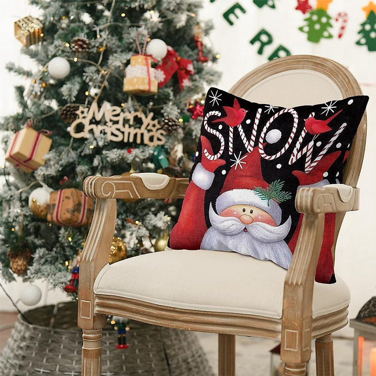 DOTOOMA 18 x 18 inches Christmas Snowflake Snowman Santa Claus Decorative Red Black Buffalo Check Plaid Throw Pillow Cover Set of 4 Let It Snow Baby It's Cold Outside Home Supplies