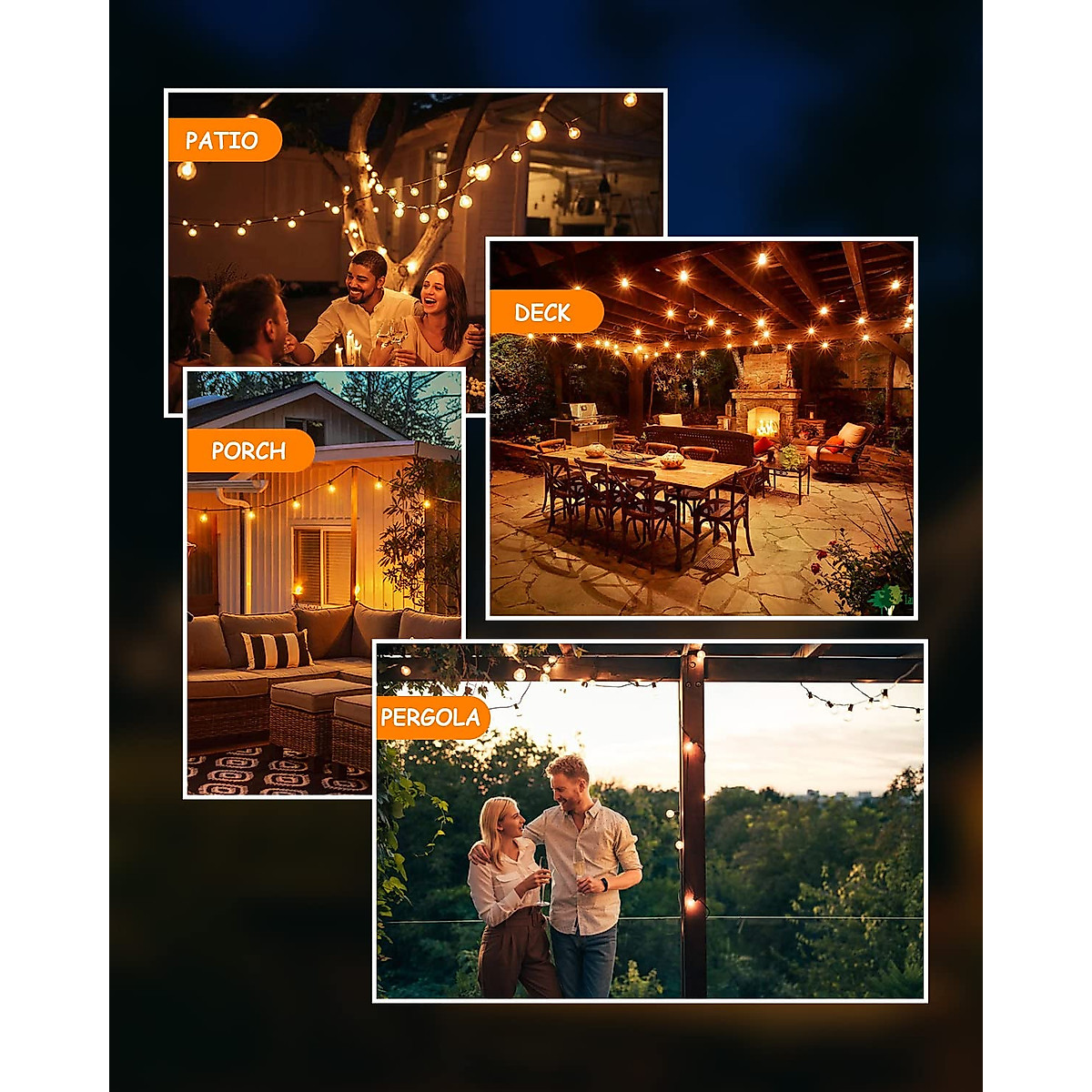 Svater Outdoor String Lights 150FT, Patio Lights with 75+3 Shatterproof LED Bulbs, Outside Plastic Hanging Globe Lights for Backyard Cafe Market Bistro, Dimmable Warm White 2700K