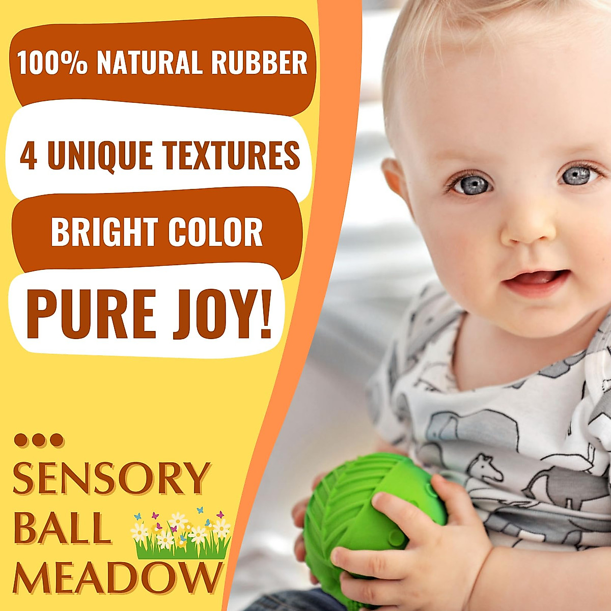 caaocho Pure Natural Rubber Sensory Ball Meadow 3" - Sealed Hole, BPA Free Baby Ball Toy, for Sensory Play, for Sensory Development, Hole Free Baby Toy, Perfect Bouncer, Without Hole